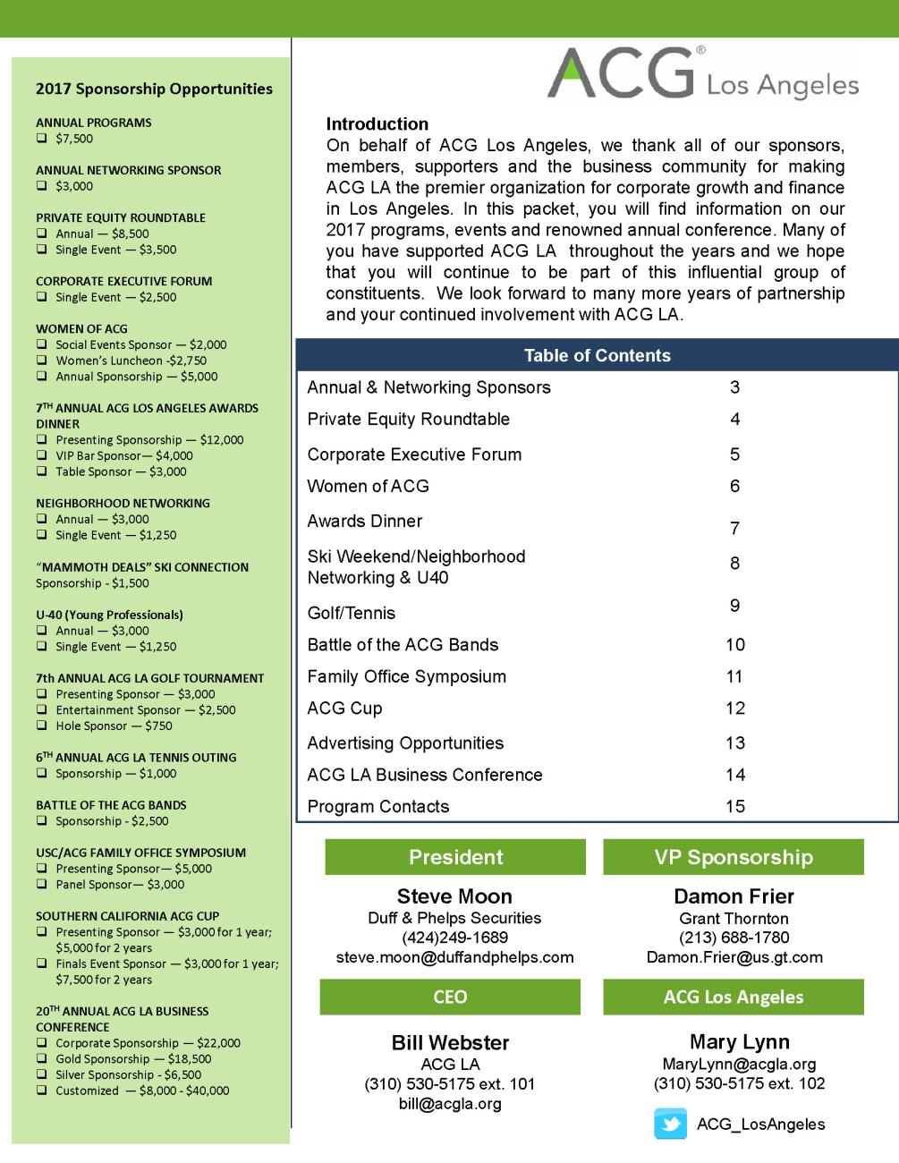 Sponsorship Opportunities | ACG Los Angeles